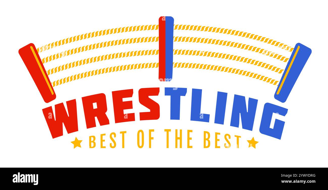 Vector vintage logo for a wrestling with ring. Retro emblem for wrestling. Poster of a wrestling ...