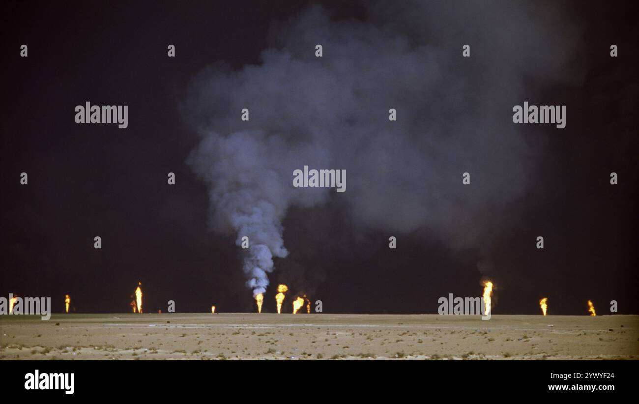 First Gulf War: 17th March 1991 Boiling flames and smoke billow from ...