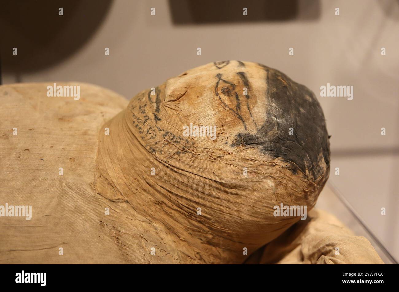 Mummy. Ancient Egypt. Detail of linen bandage. Egyptian Museum of Turin ...