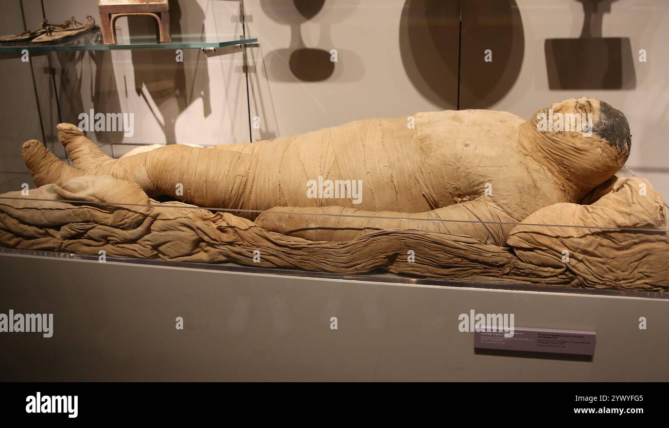 Mummy. Ancient Egypt. Detail of linen bandage. Egyptian Museum of Turin ...