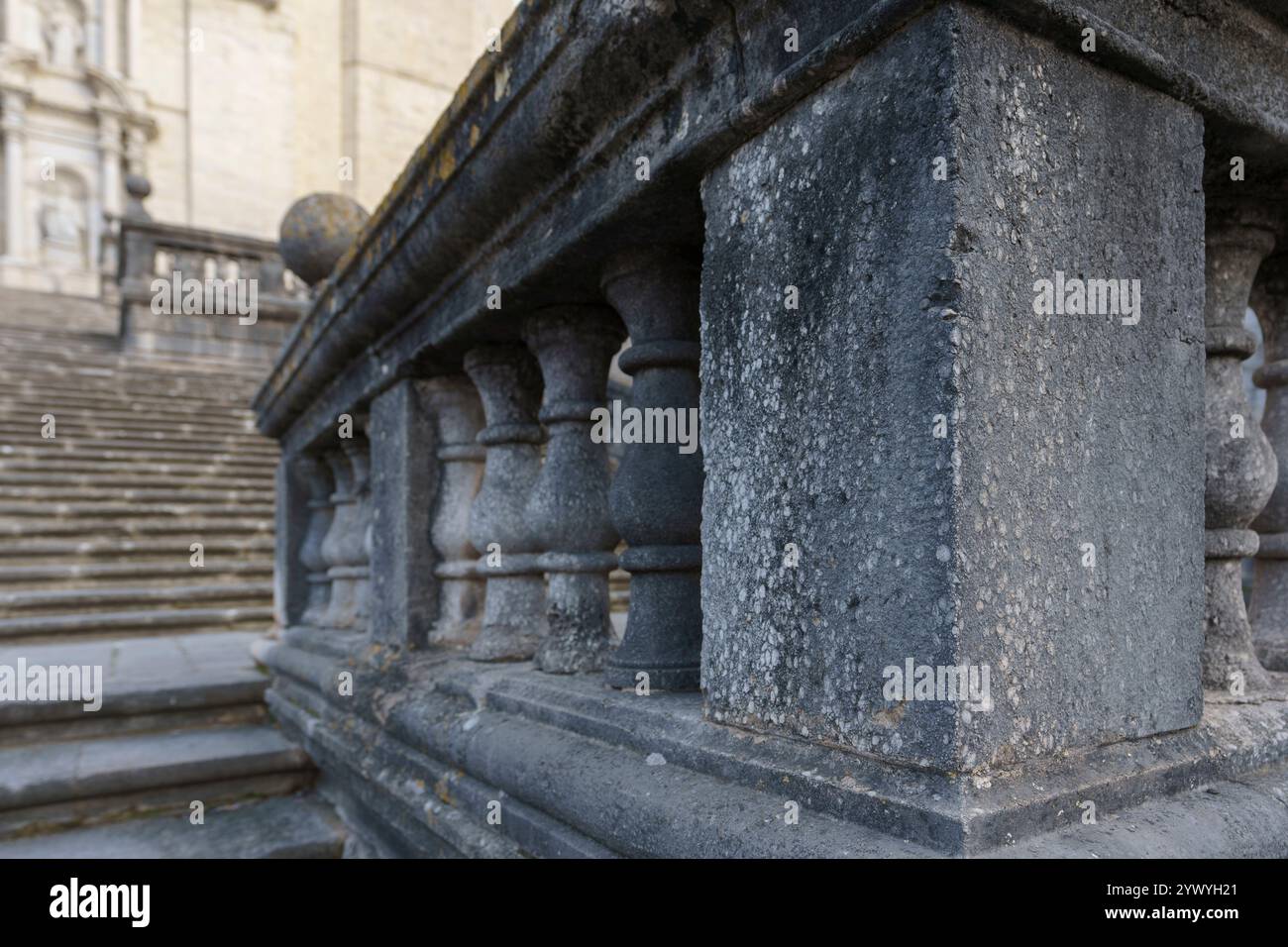 Old, crumbling stone structures - railings covered with moss Stock ...