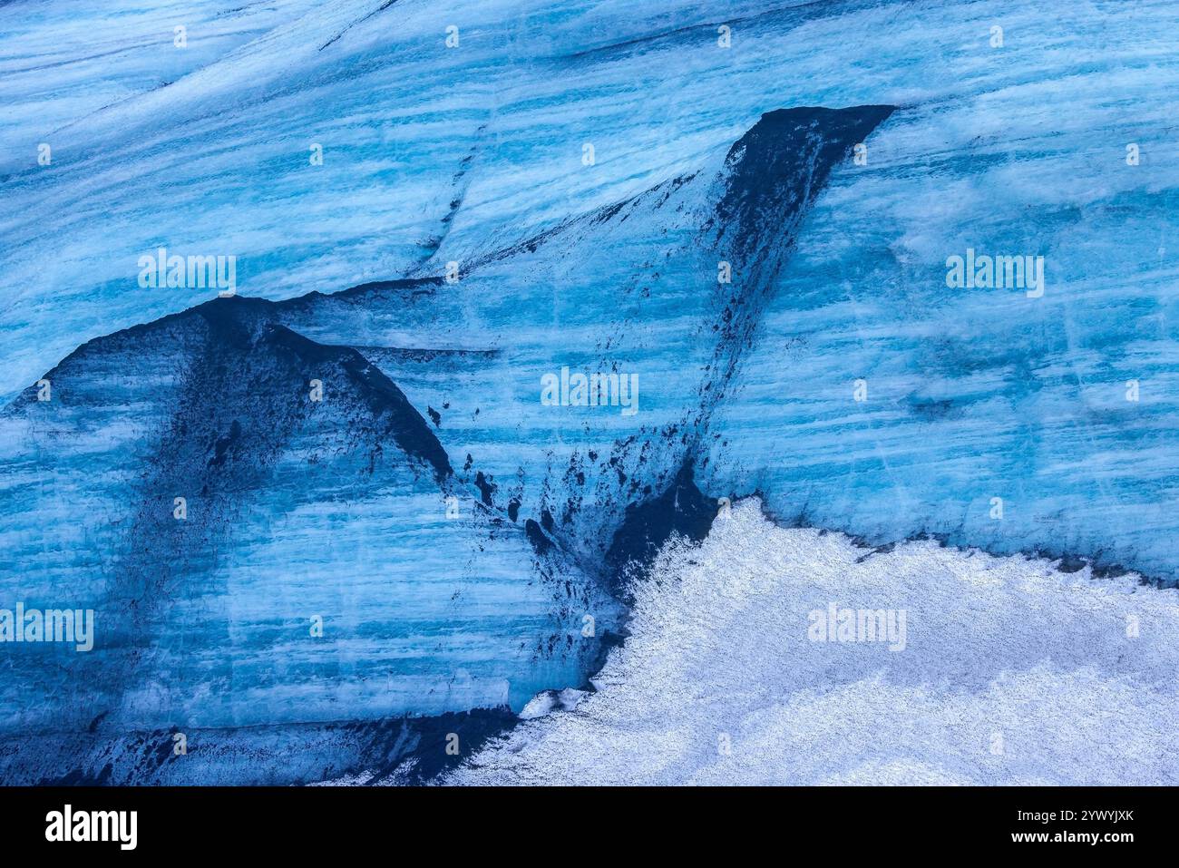 Mýrdalsjökull glacier with layers of black volcanic ash, ice cap on the ...