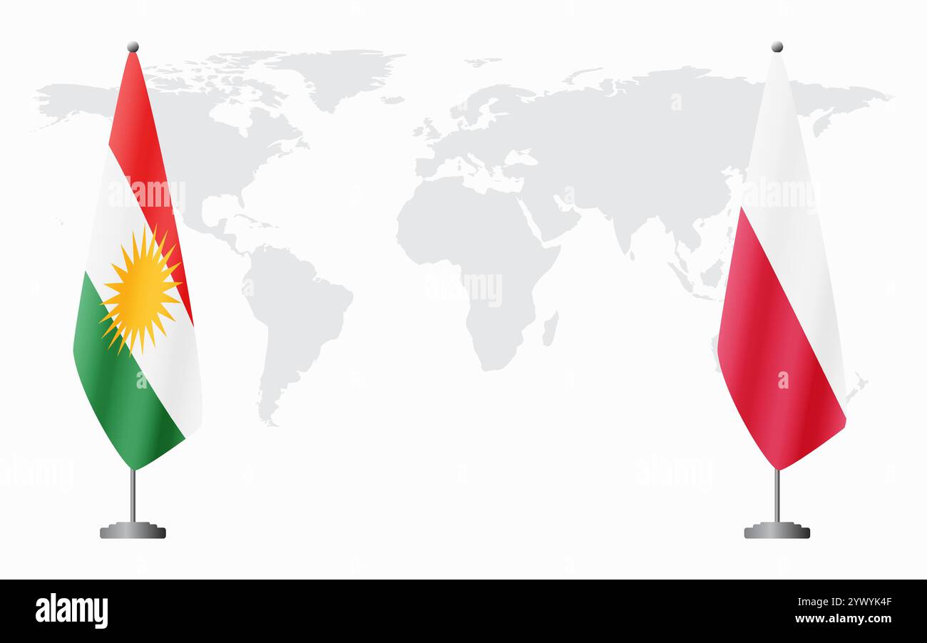 Kurdistan and Poland flags for official meeting against background of ...