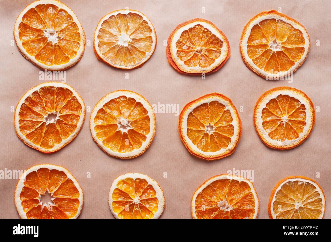 Delicious dried orange on baking sheet and white linen Christmas ...