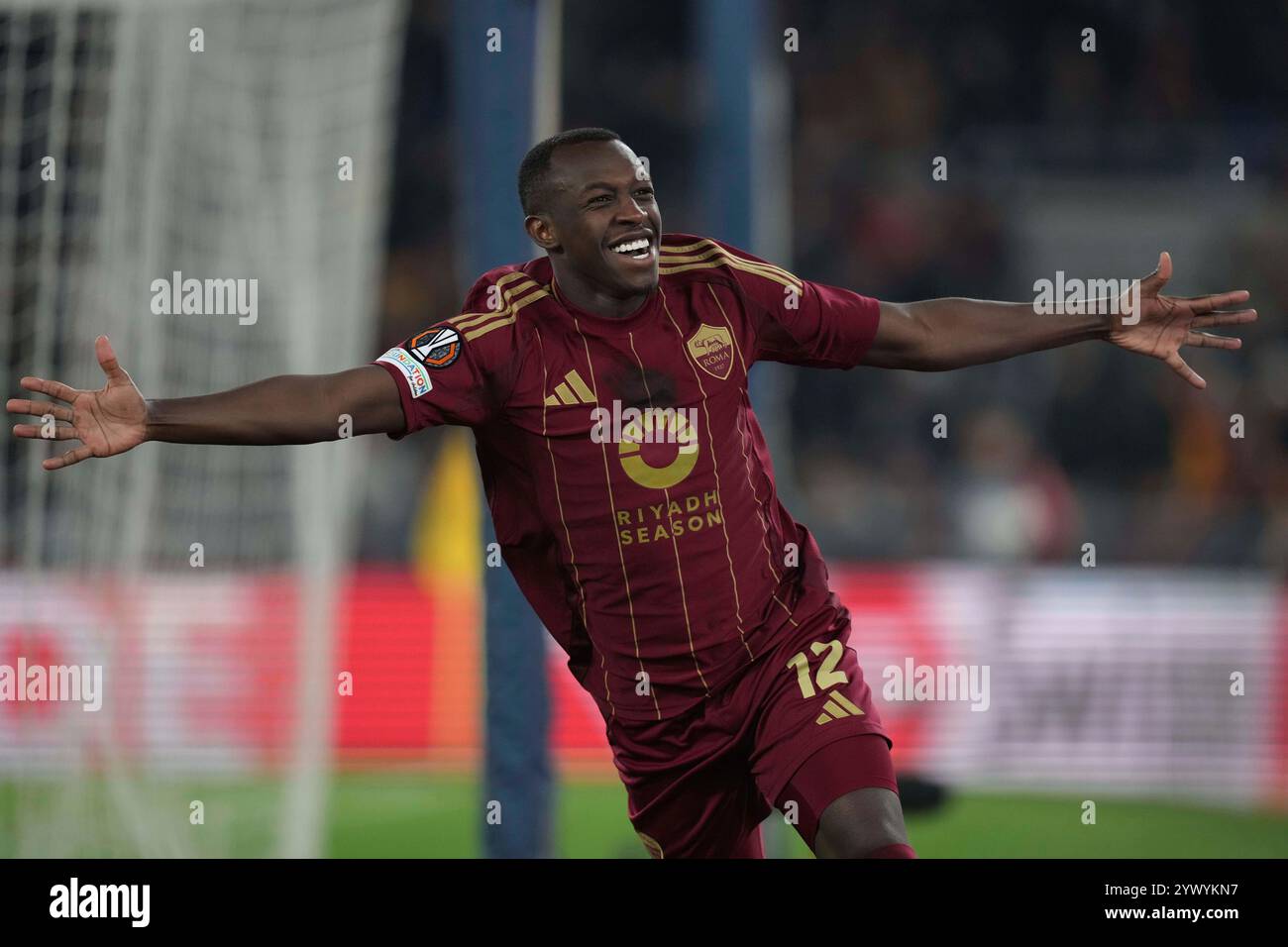 Roma's Saud Abdulhamid celebrates after scoring his side's second goal ...