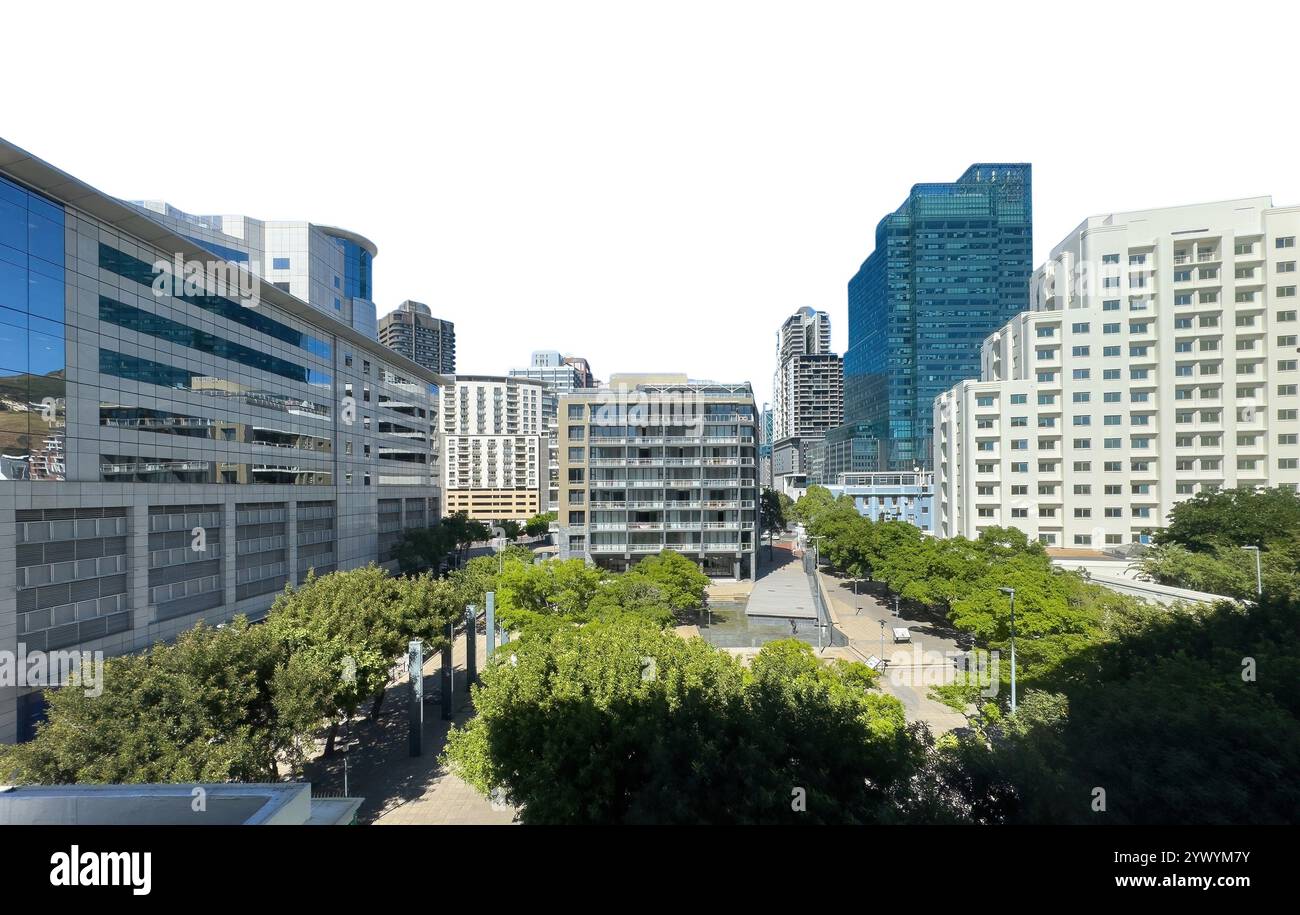 Cape town city center isolated on white sky. High rise buildings and ...