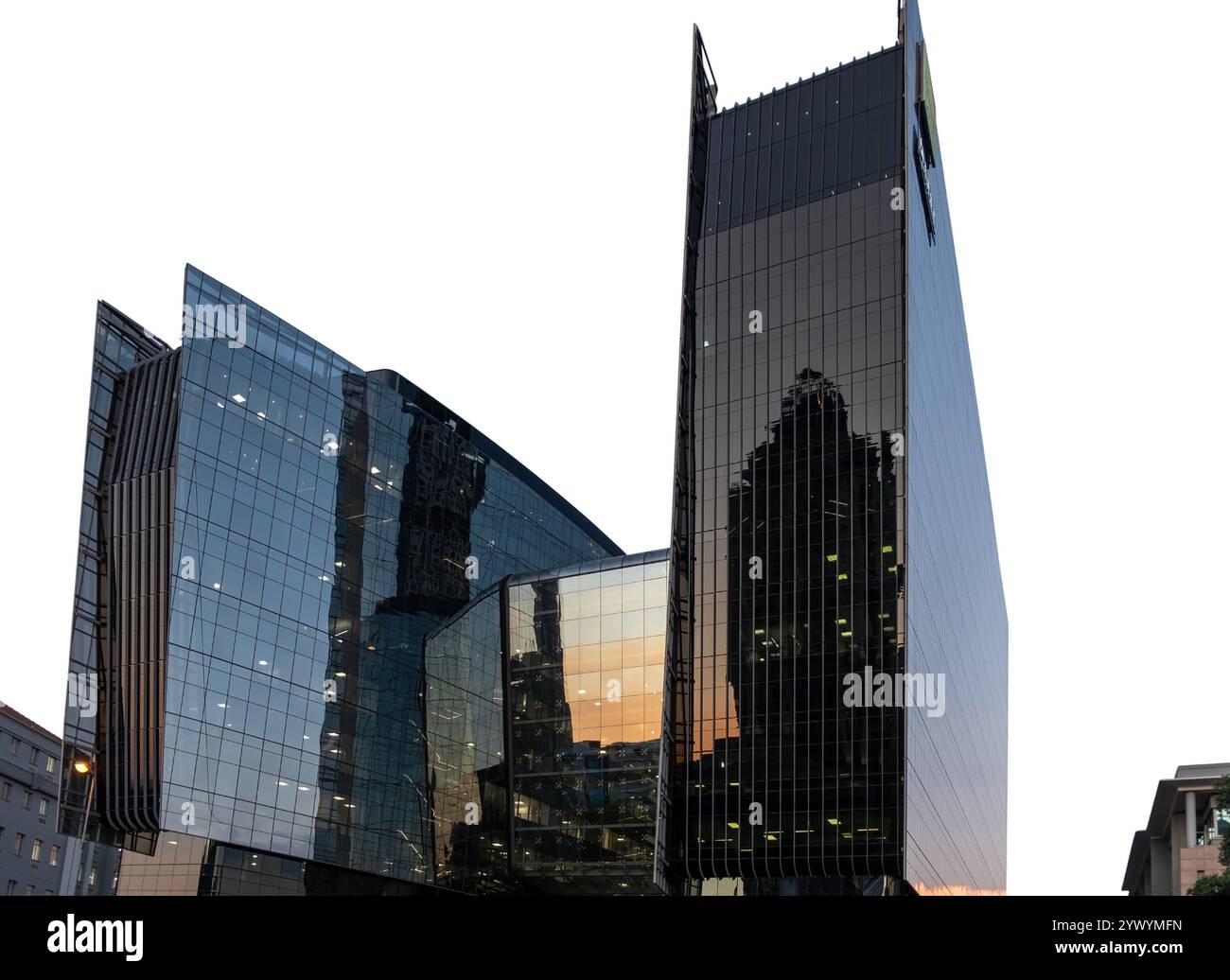 Cape town city skyscrapers isolated on white sky, high rise office ...