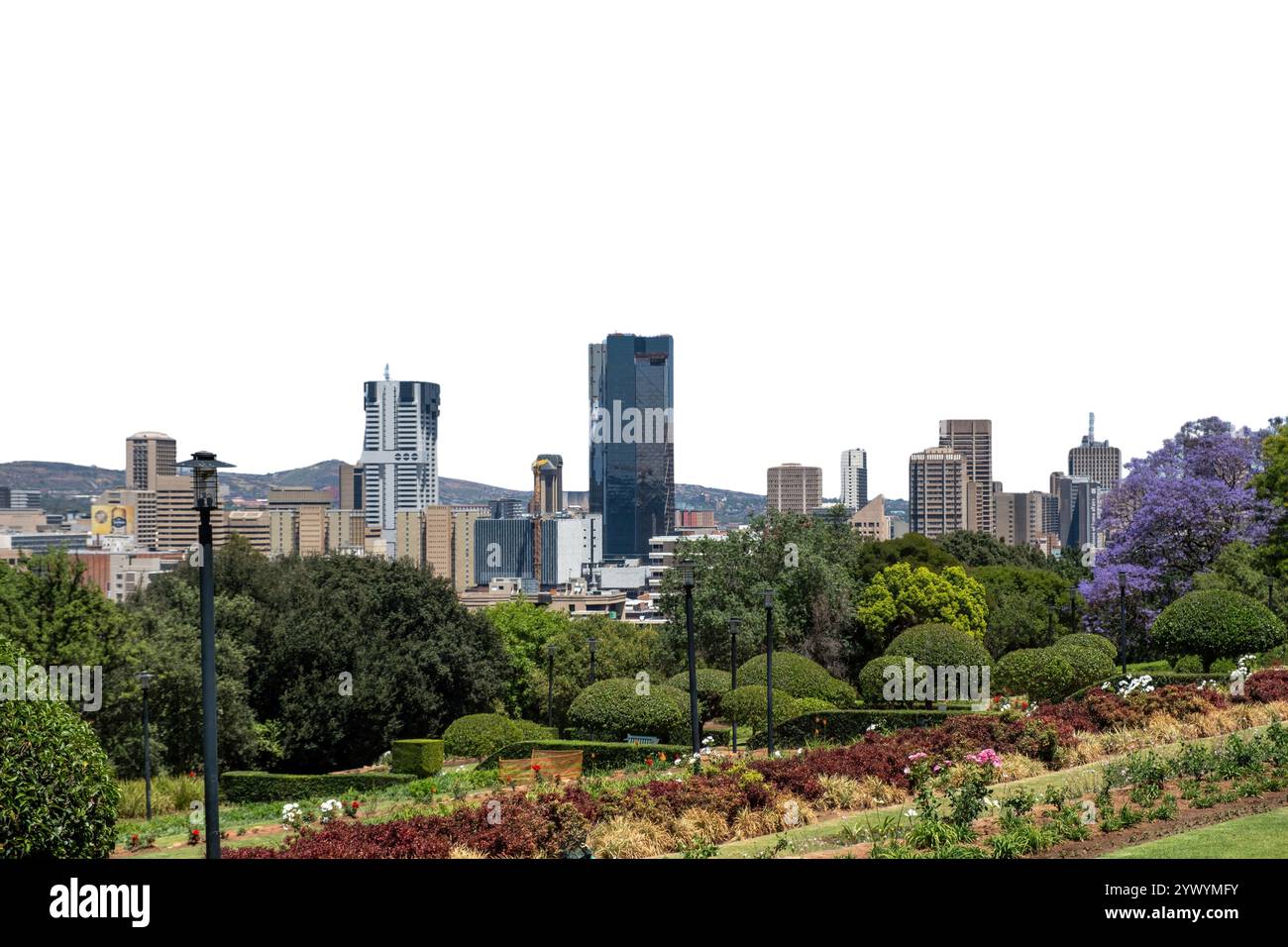 Pretoria city center isolated on white, sky. high rise buildings and ...