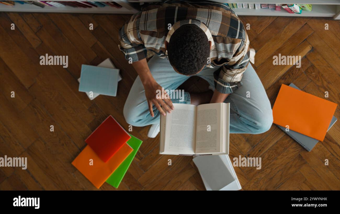 Top view African American man male guy unrecognizable student library ...