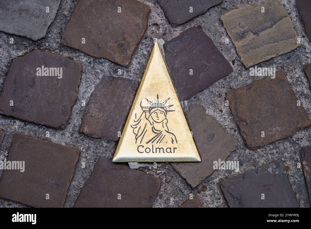 Directional sign with the Statue of Liberty in Colmar Alsace France ...