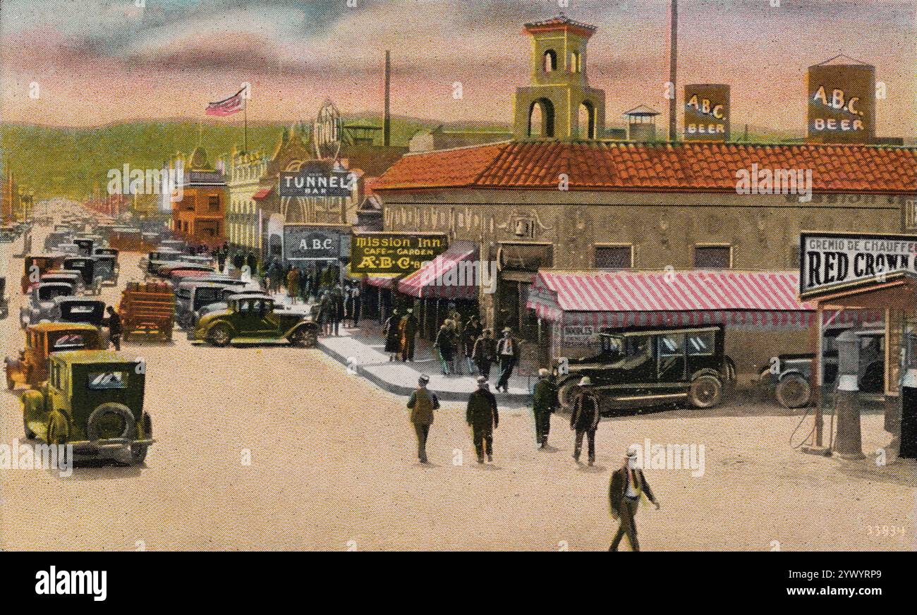 Tijuana Mexico, Main Street west, approx 1930s postcard. unidentified ...