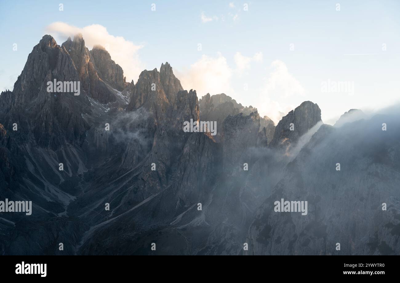 dolomites mountain landscape in italy, a jagged rocky ridgeline in Tre ...