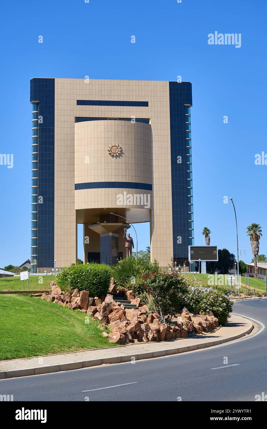 Independence Museum in the center of Windhoek, Namibia.A statue of Sam ...