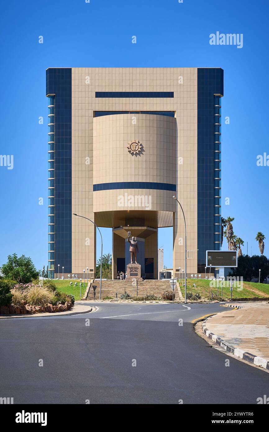 Independence Museum in the center of Windhoek, Namibia.A statue of Sam ...