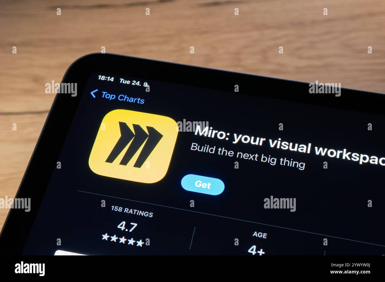 OSTRAVA, CZECHIA - SEPTEMBER 24, 2024: App store with Miro mobile application to create visual ...