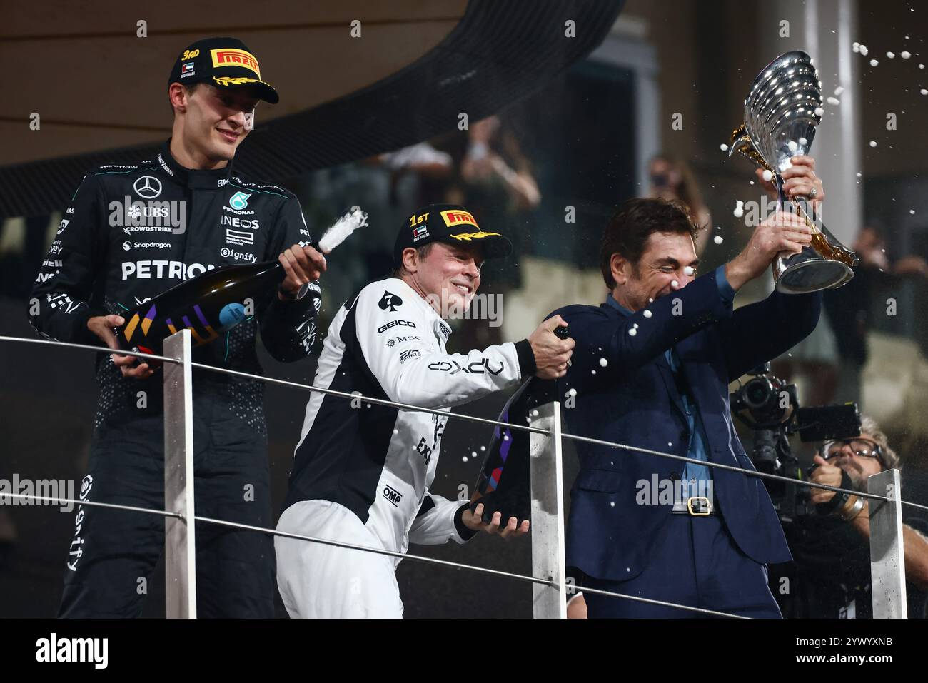 Actor Javier Bardem and Brad Pitt, actor playing Sonny Hayes, a driver ...
