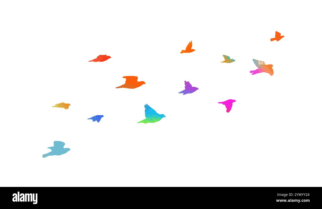 Abstract flying colored birds. hand drawing. Not AI. Vector ...
