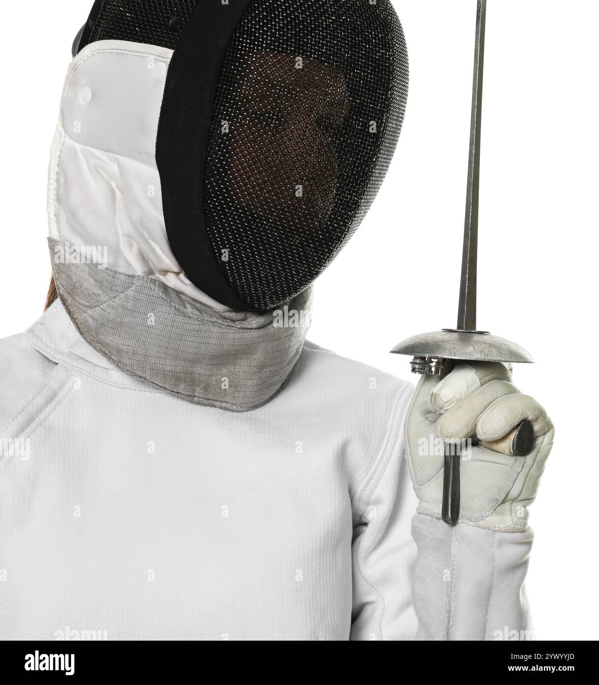 Fencer with epee on white background. Combat sport Stock Photo - Alamy