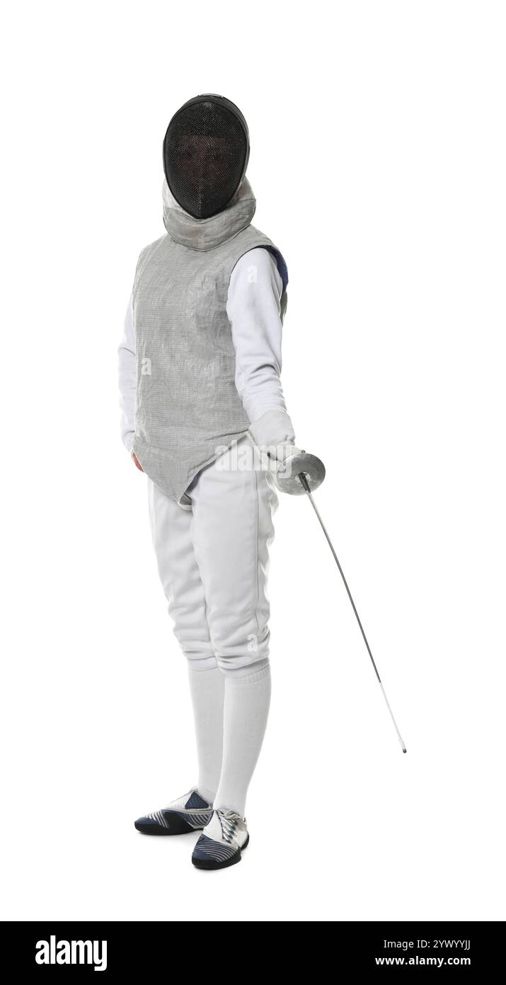 Fencer with epee on white background. Combat sport Stock Photo - Alamy