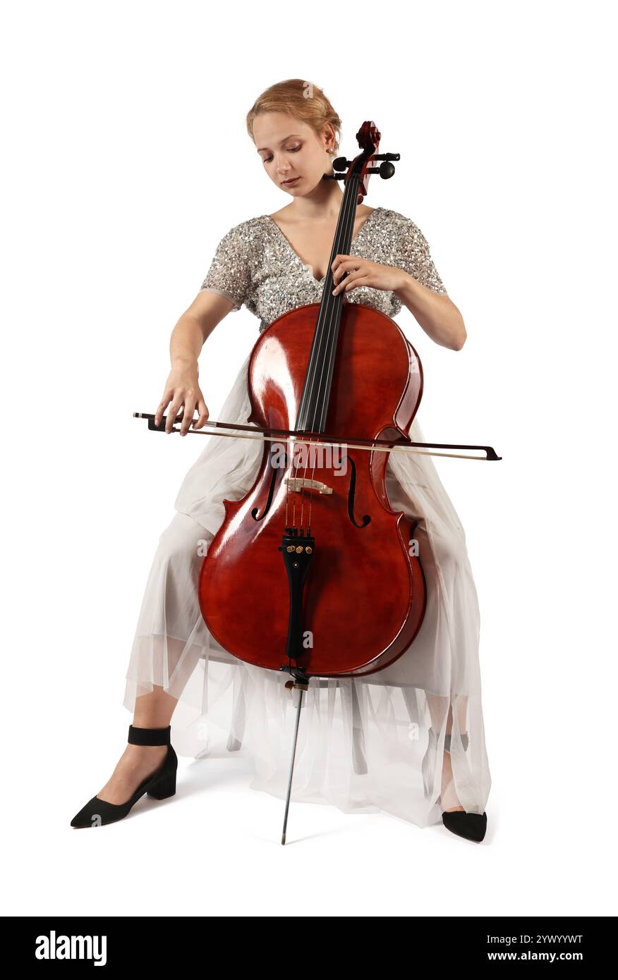 Beautiful woman cellist cello Cut Out Stock Images & Pictures - Alamy
