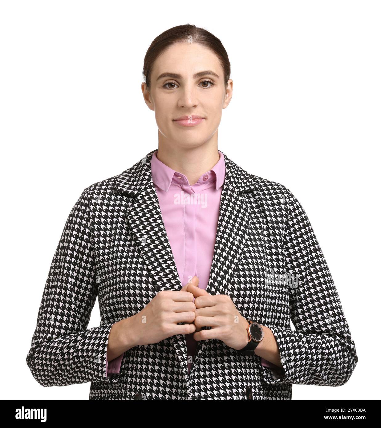 Portrait of banker in jacket on white background Stock Photo - Alamy