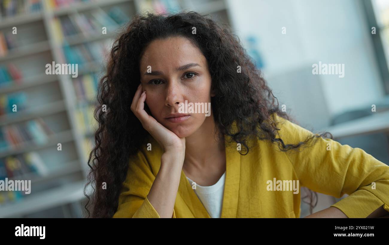 Tired bored sleepy Indian Latino Hispanic woman female girl student ...