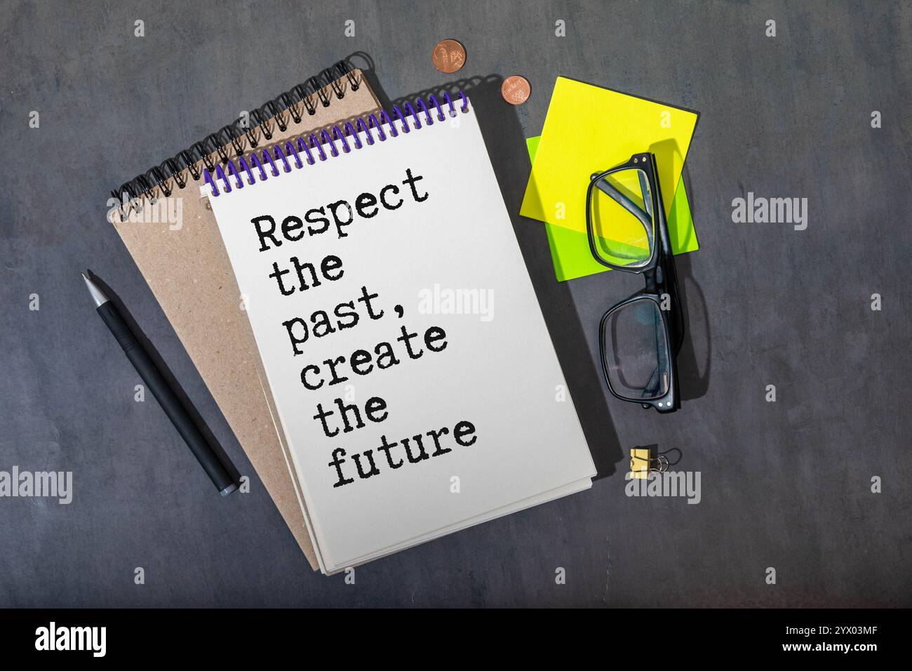 English proverb. expression. respect the past, create the future! Stock ...