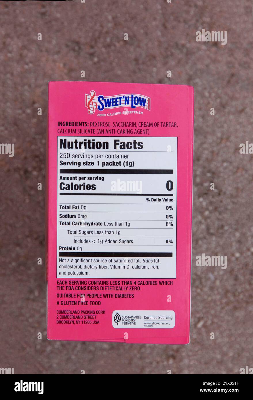 SWEET 'N LOW NUTRITION LABEL SHOWING DEXTROSE & SACCHARIN INGREDIENTS ...