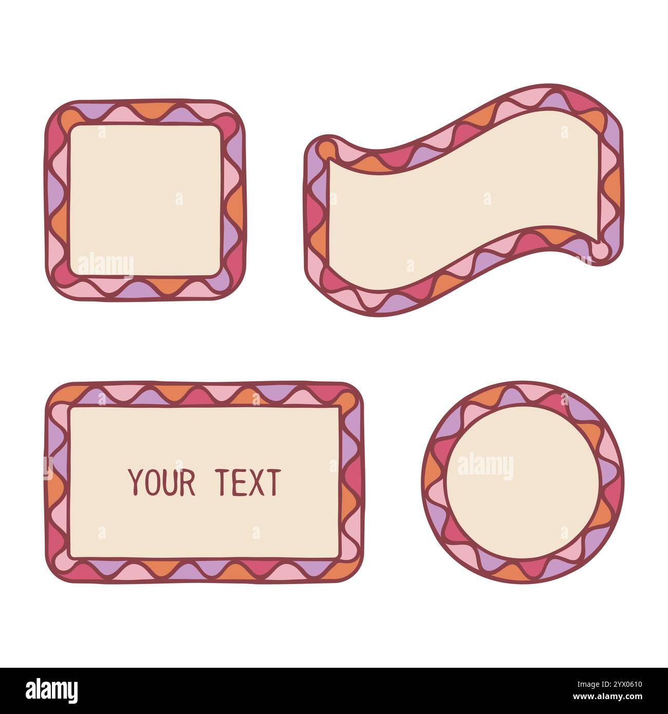 Decorative holiday frame set. Doodle style design, hand drawn bold ...