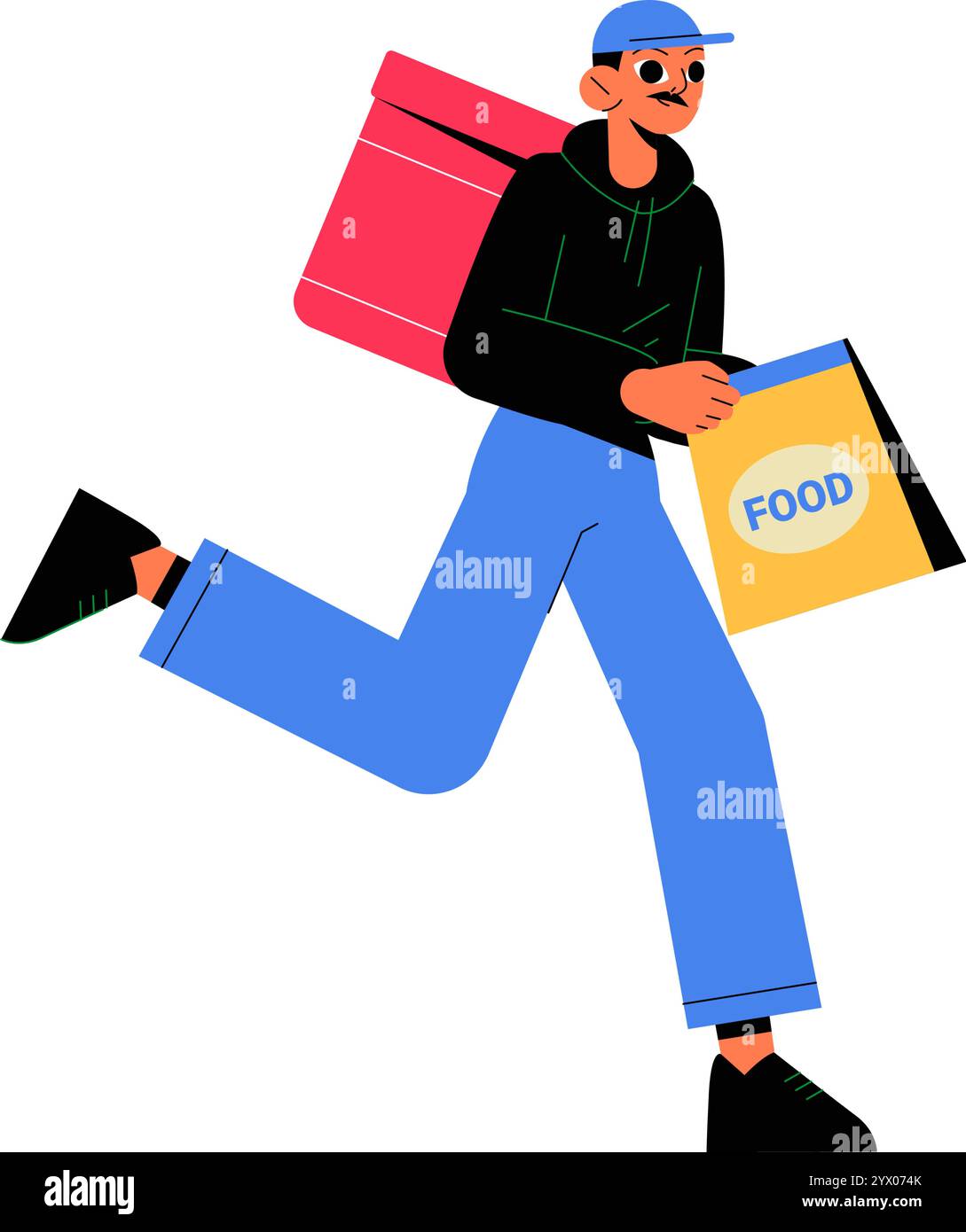 Running Delivery Worker With Food Package In Flat Vector Illustration ...