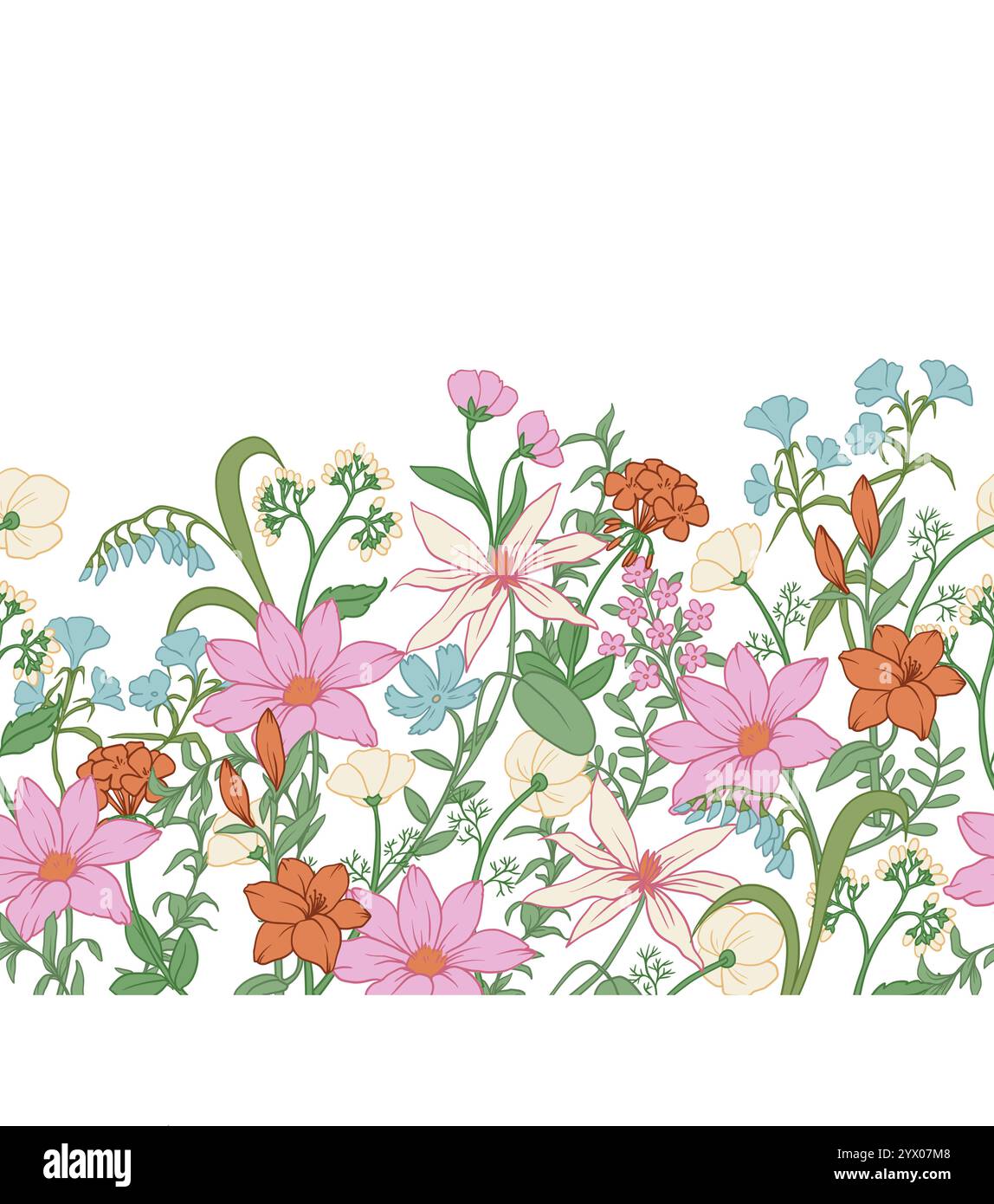 Floral border with graphic wild flowers. Vector Stock Vector Image ...