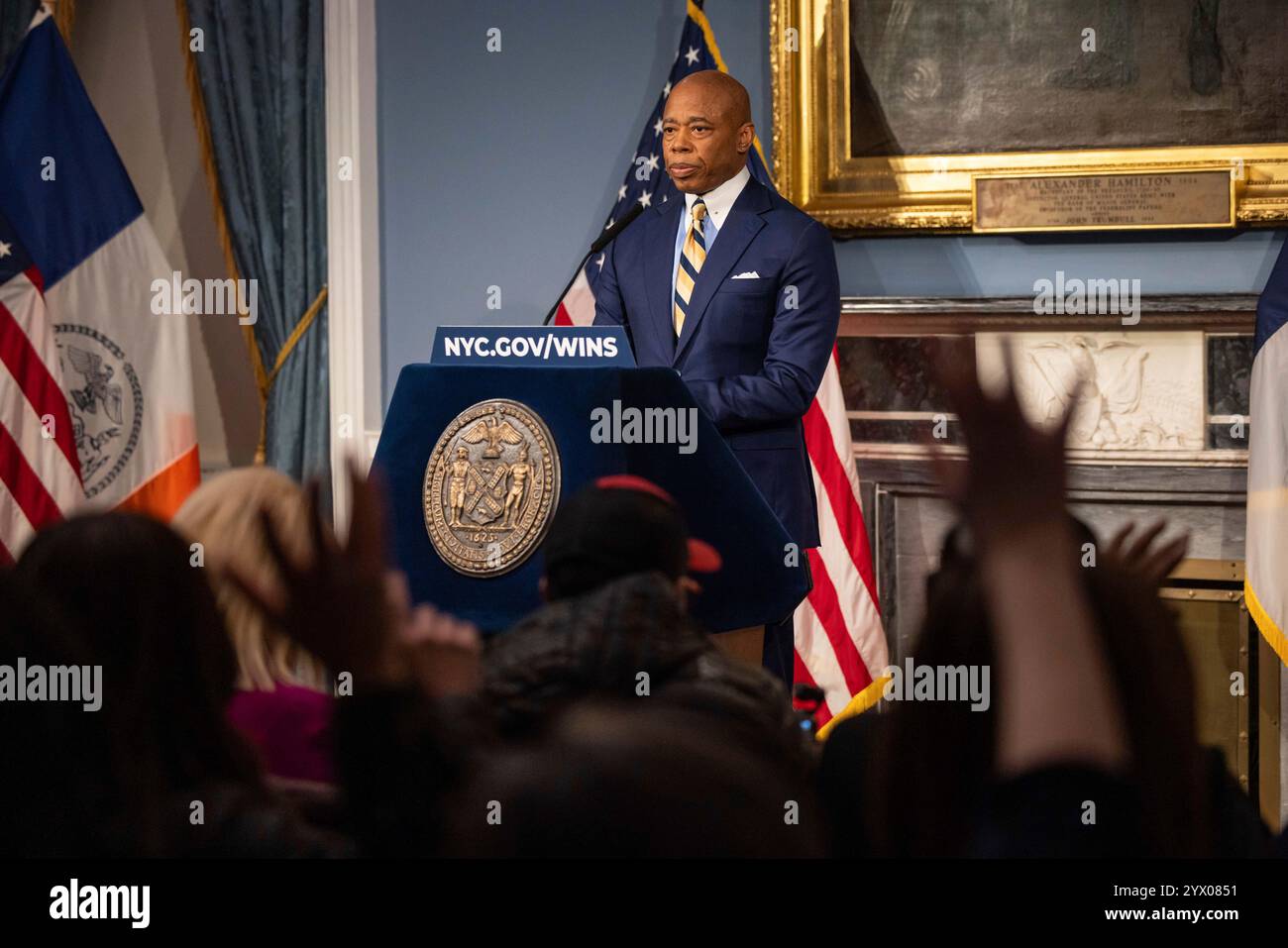 New York City Mayor Eric Adams attends a press conference at City Hall ...