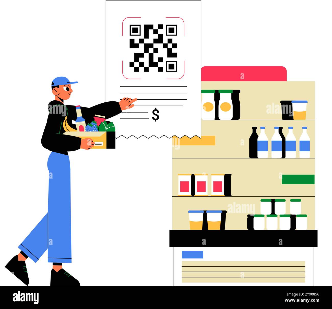 Male Shopper Scanning QR Code In Flat Vector Illustration Symbolizing ...