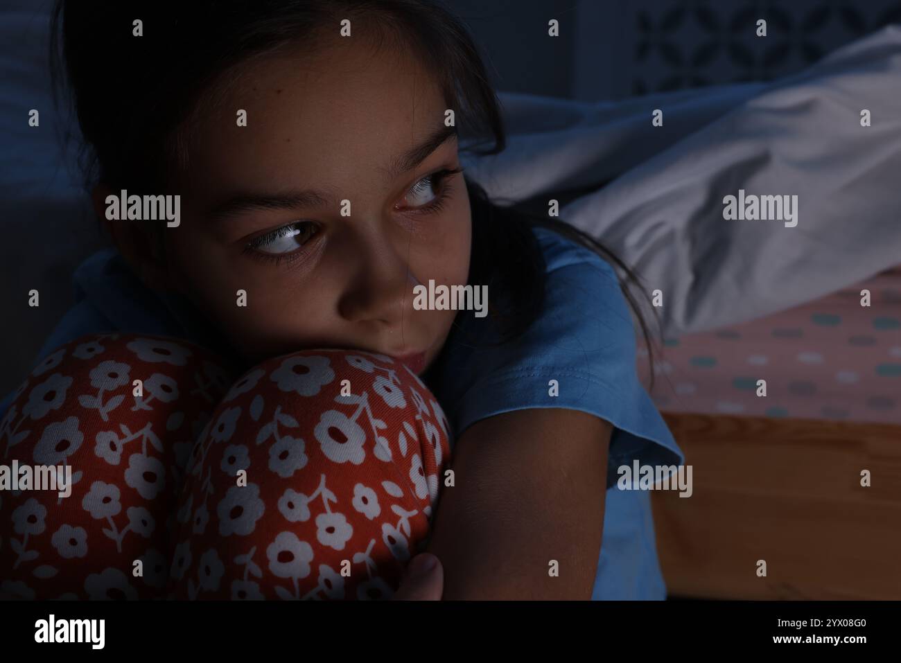 Girl in bed dark room hi-res stock photography and images - Alamy