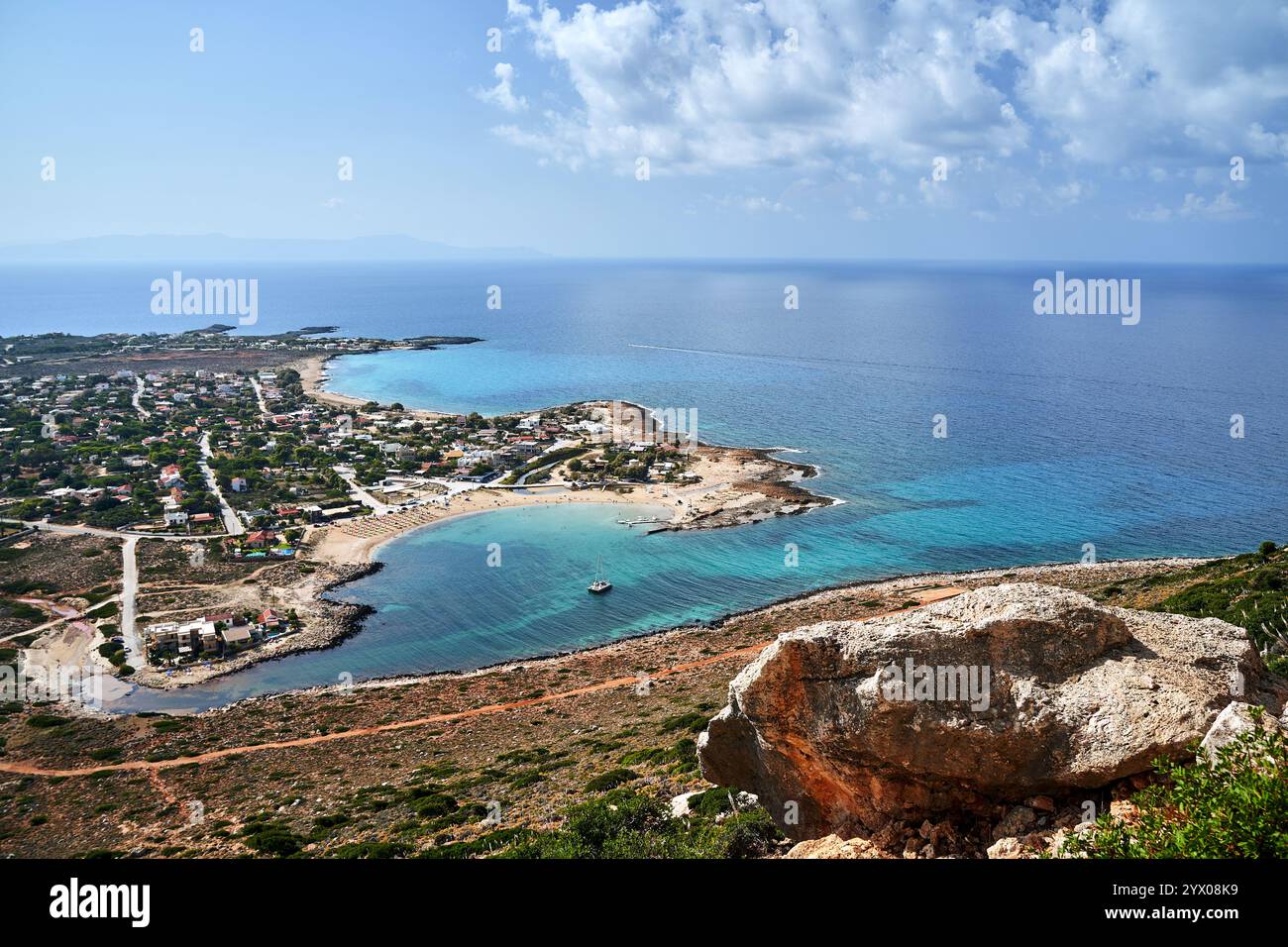 The sea and the beach from a bird's eye view in Stavros on the island ...