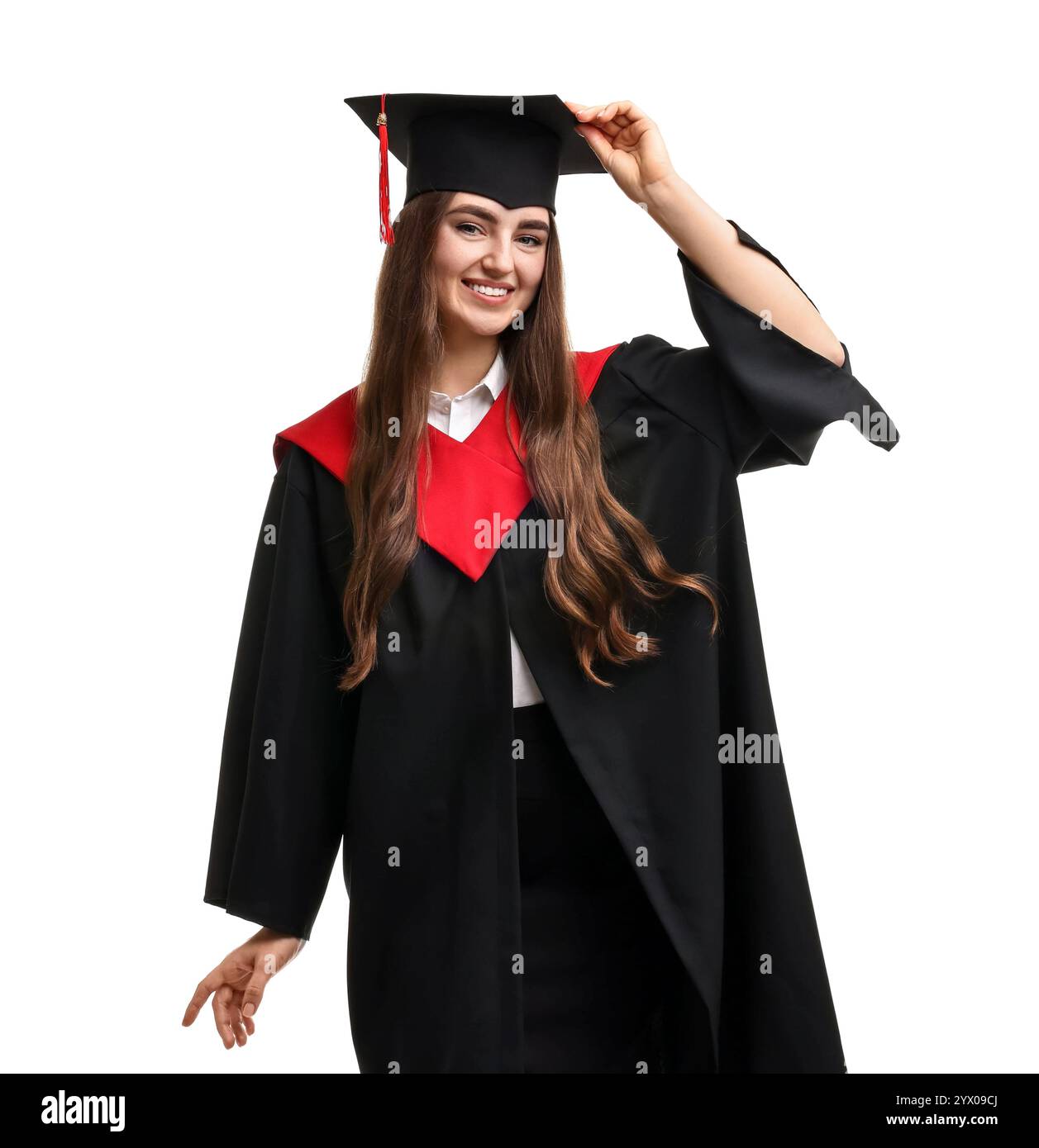 Happy student after graduation on white background Stock Photo - Alamy