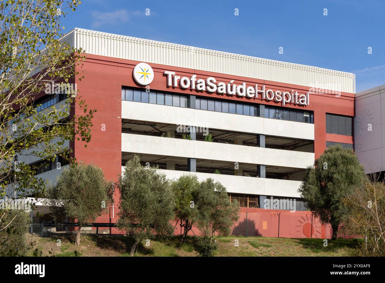 Modern architecture of trofa saude hospital in trofa, portugal, under a ...