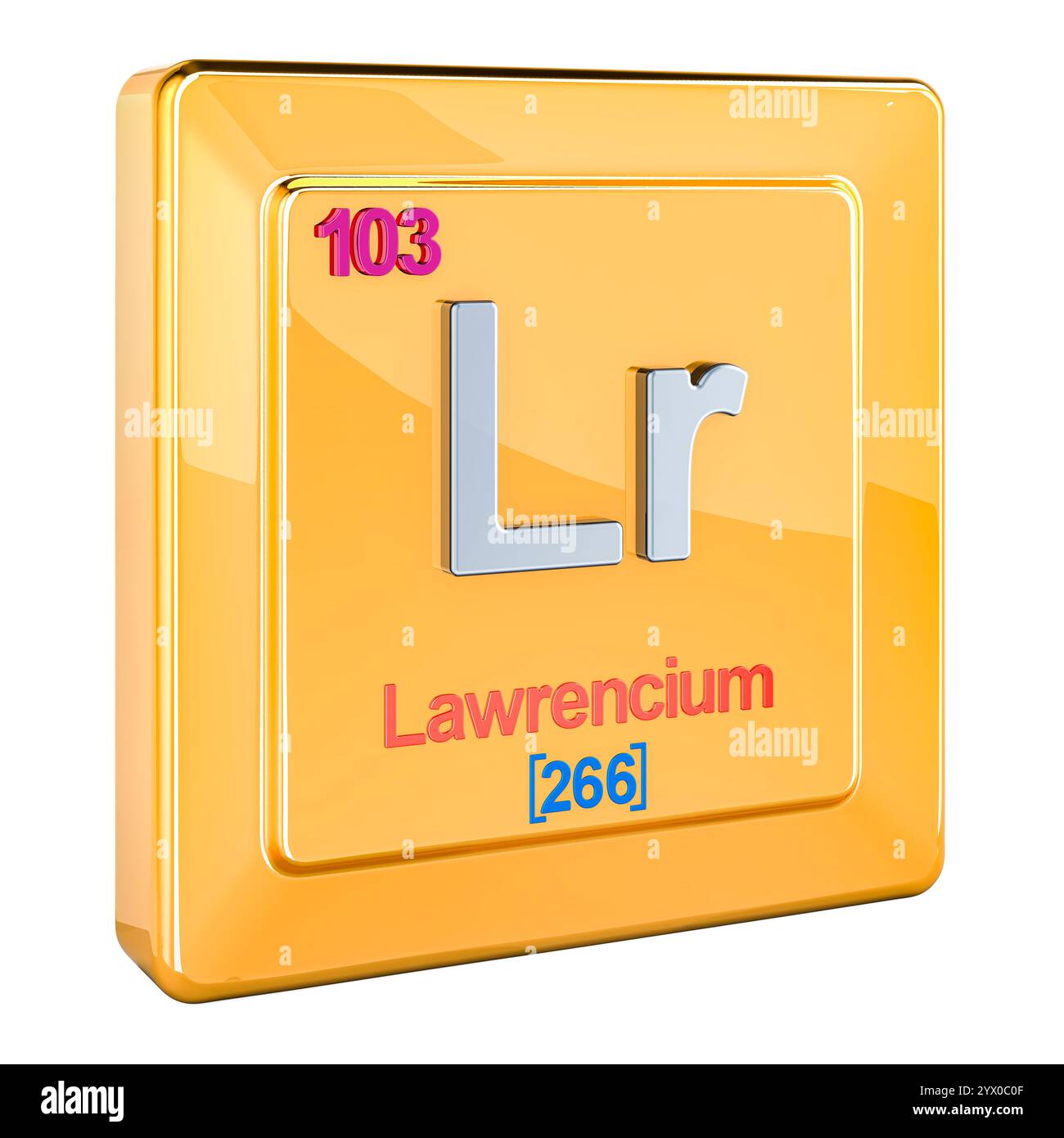 Lawrencium Lr, chemical element sign with number 103 in periodic table ...