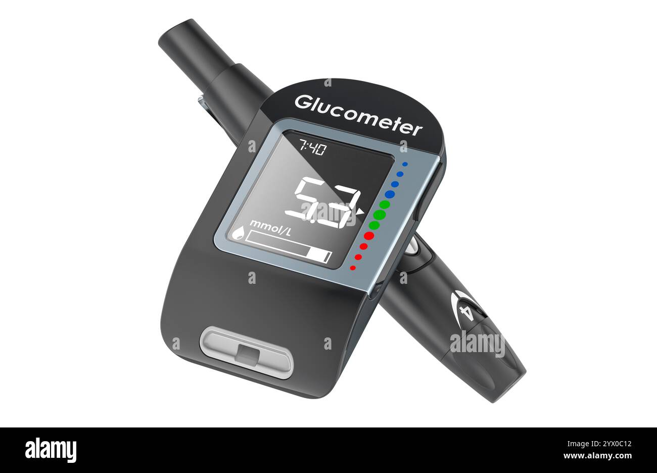 Glucometer with adjustable lancing device, 3D rendering isolated on ...