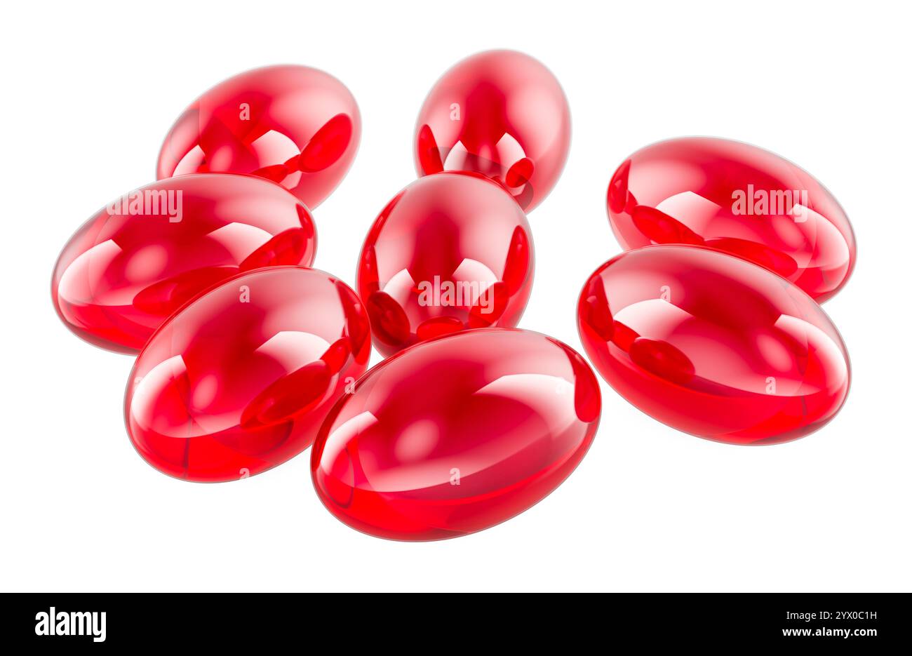 Red Soft Gelatin Capsules. 3D rendering isolated on white background ...
