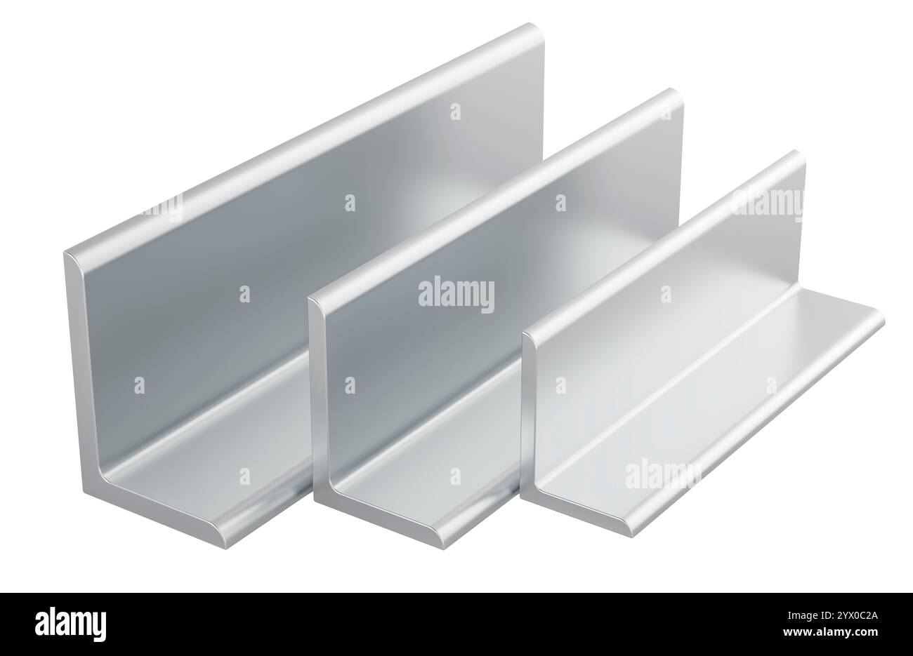 Steel Unequal Angle Bars, rolled metal. 3D rendering isolated on white ...