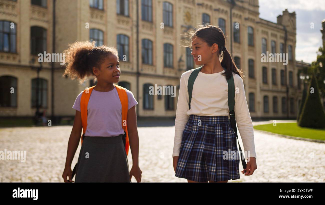 Multiracial girls african american kids happy children going from ...