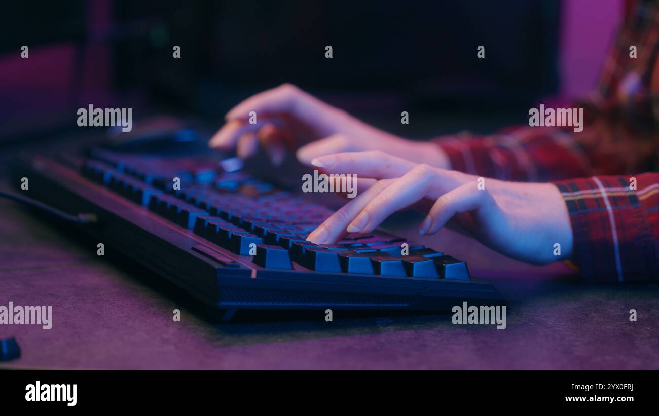 Unrecognizable Girl Woman Hands Gamer Programmer Hacker Coding Data Web