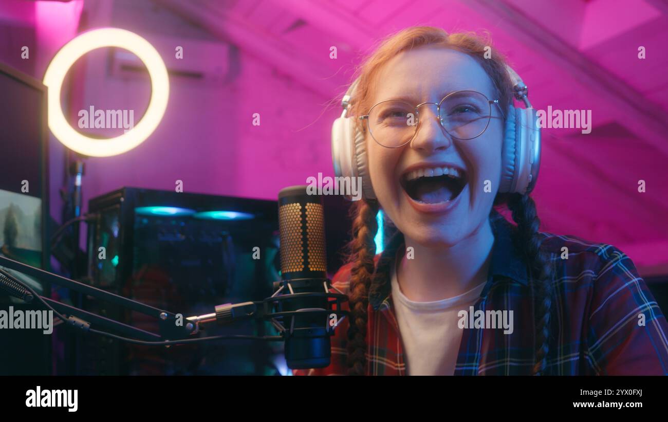 Woman girl influencer gamer cyber sport streamer computer play online ...