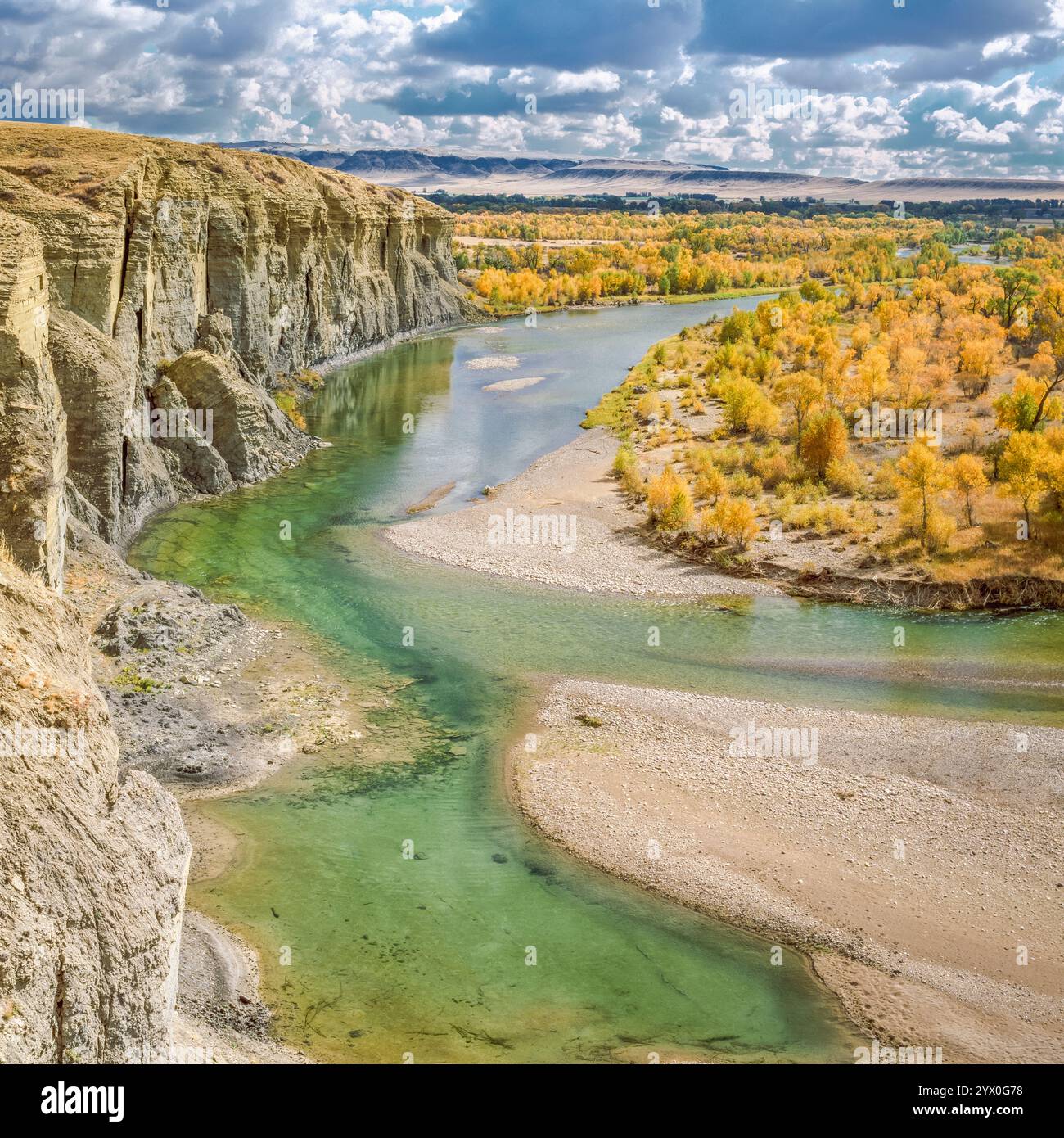 fall colors and cliffs along the sun river valley near simms, montana ...