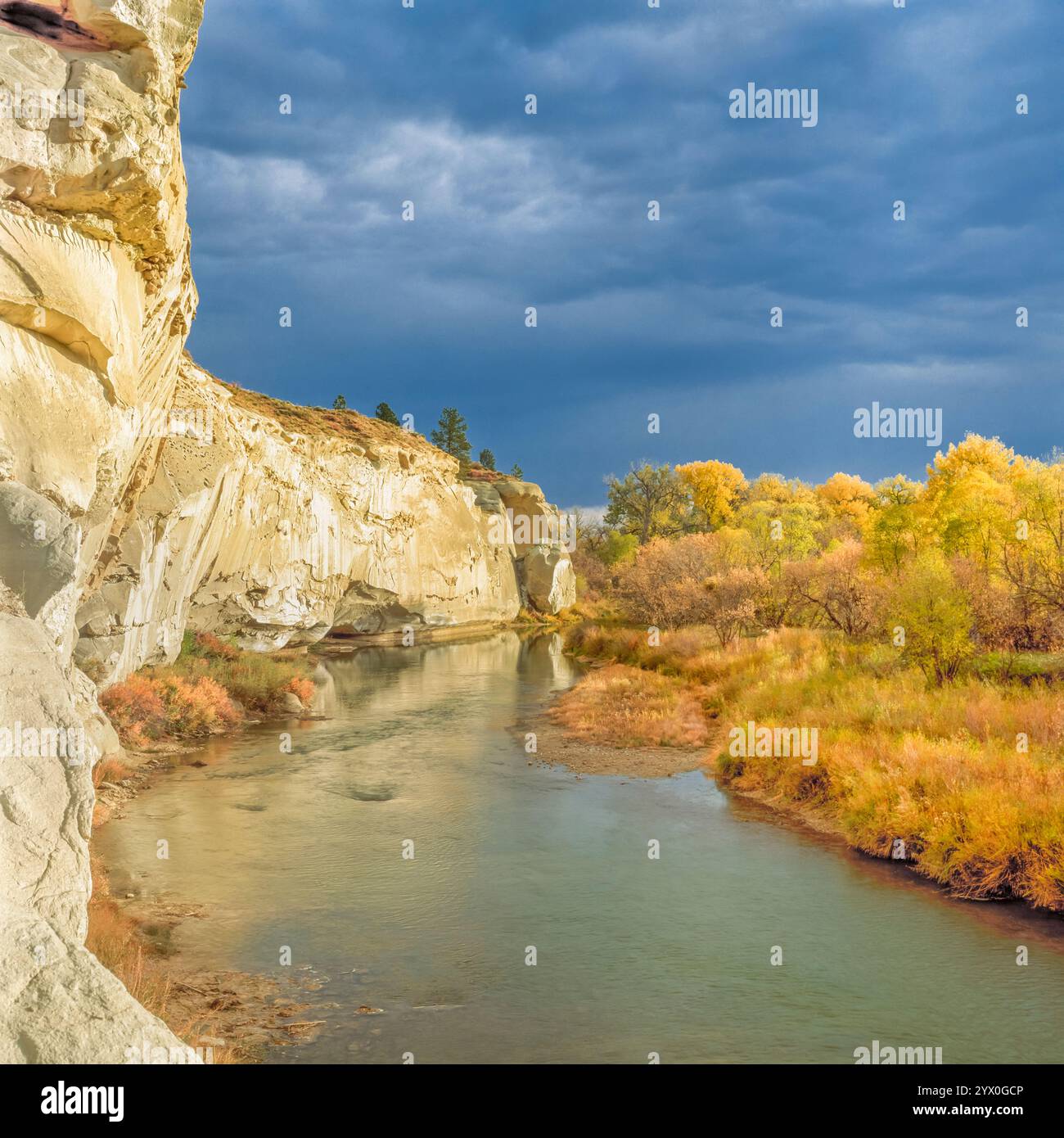cliffs and fall colors along the tongue river near ashland, montana ...