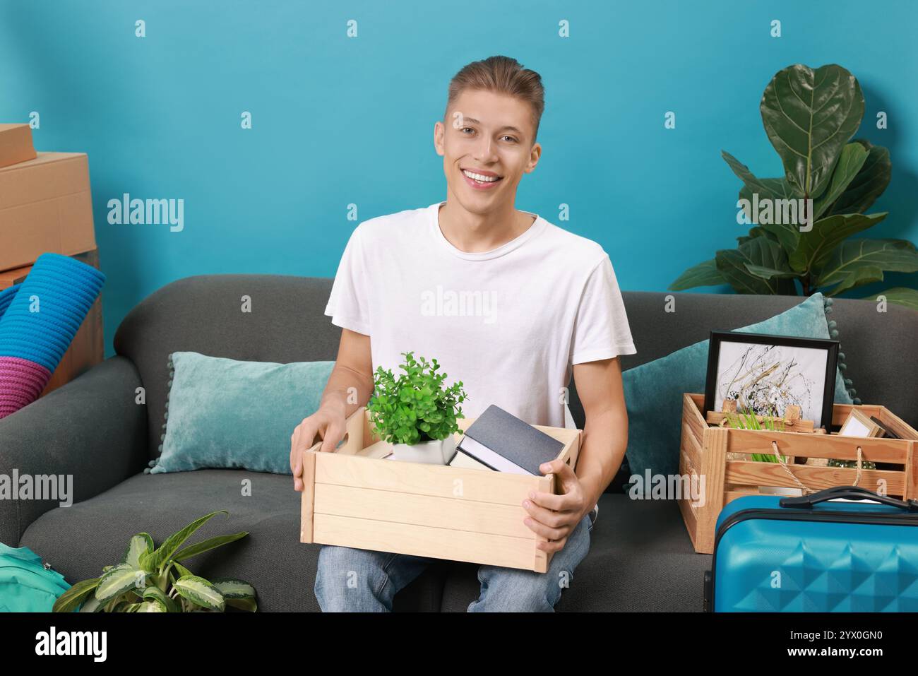 Happy man different stuff hi-res stock photography and images - Alamy