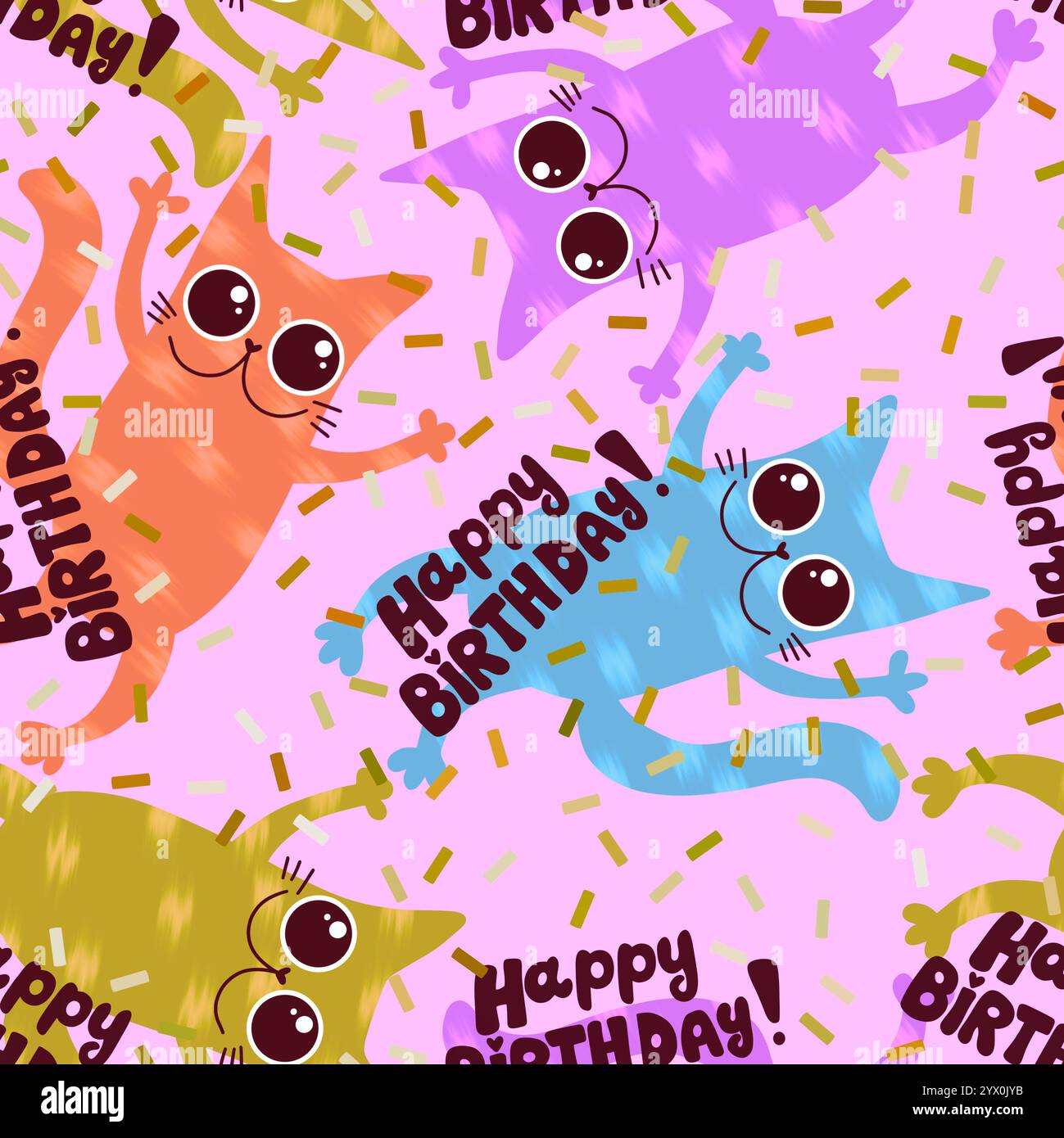 Birthday party animals seamless cats pattern for wrapping paper and ...