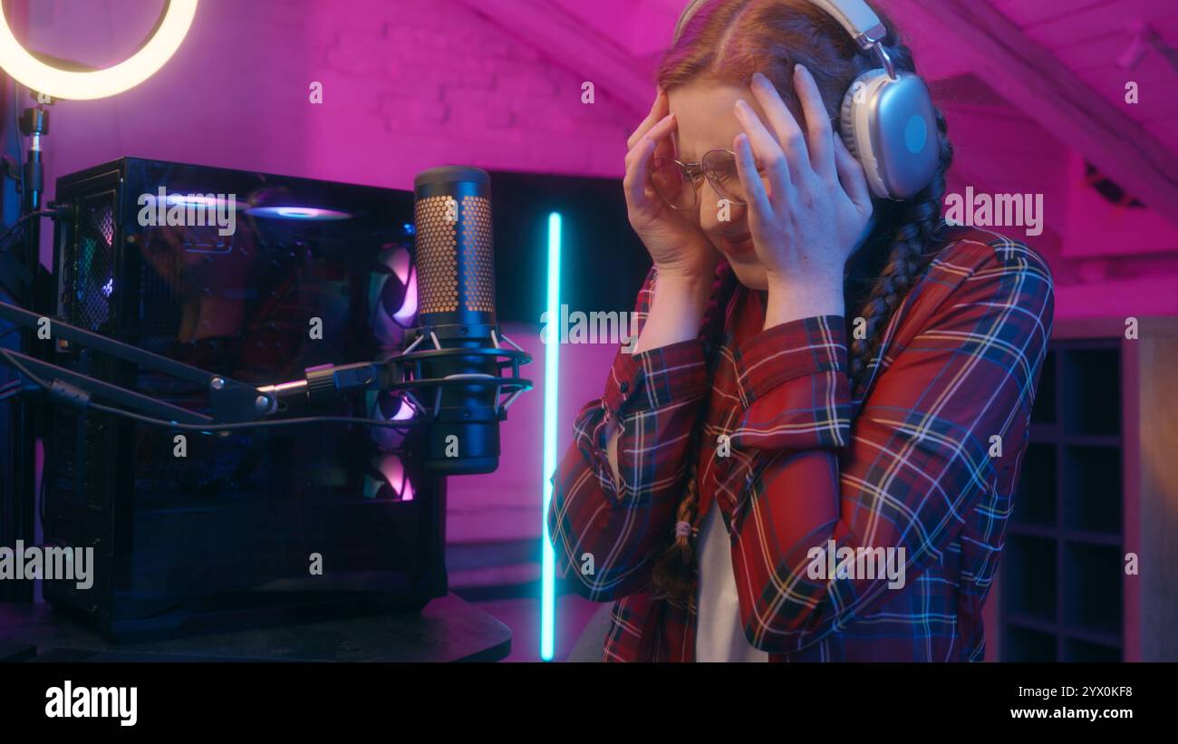 Stressed angry girl gamer teen in headphones woman online streamer ...