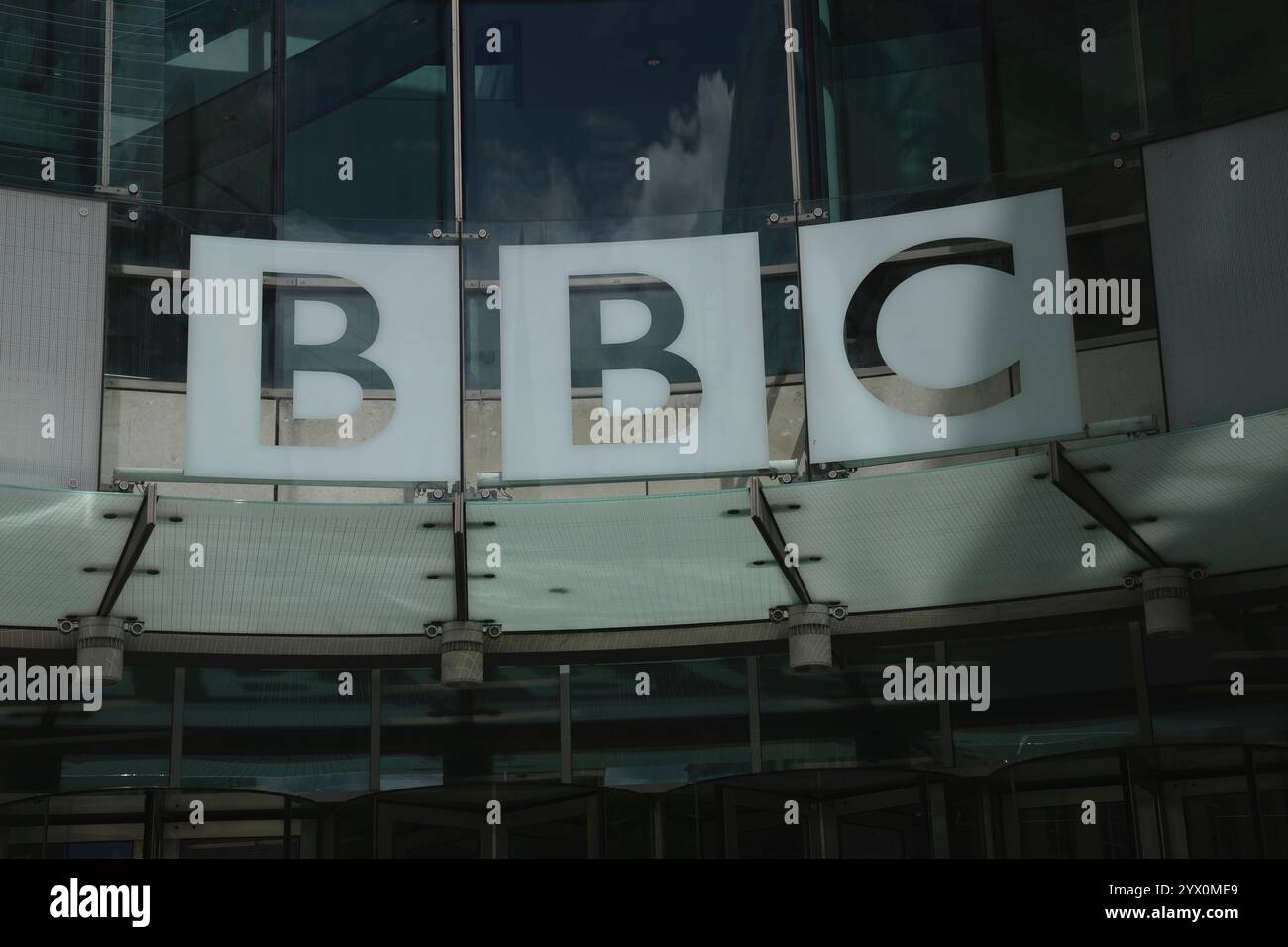 FILE - A logo of the BBC marks the BBC Headquarters in London, Britain ...